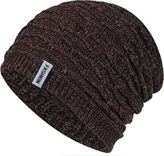 Generic Chapeau chaud en tricot torsad&eacute; pour homme - Doux et &eacute;pais - Joli bonnet tricot&eacute; pour temps froid - Casquette de ski - Chapeaux dompt&eacute;s, caf&eacute;, Taille 