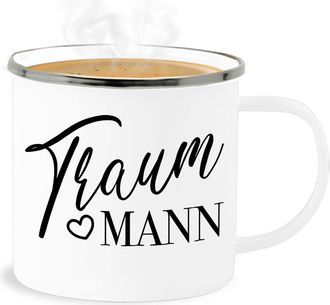 Shirtracer Emaille Becher Blechbecher - Valentinstag Partner Freund & Freundin - Traummann mit Herz - 300 ml - Wei&szlig; Silber - valentinstagsgeschenke tasse valenti