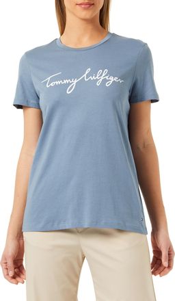 Tommy Hilfiger Damen T-Shirt Kurzarm Rundhalsausschnitt, Blau (Blue Coal), XS