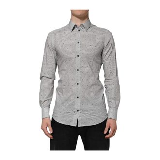 Dolce & Gabbana Graues gepunktetes formales Hemd mit Logo - - Shirts - Herren - Grau - M