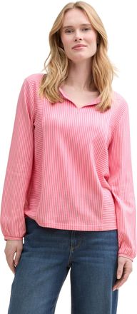 Tom Tailor Damen 1040546 Longsleeve T-Shirt, 37474-Bright Rose White Thin Stripe, 3XL