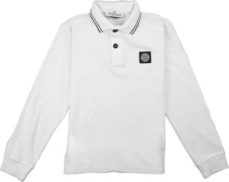 Stone Island Homme, Tops, Blanc, Taille: M Polo &agrave; manches longues slim-fit avec d&eacute;tails ray&eacute;s
