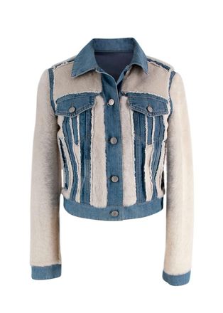 Yves Salomon Blue Shearling Denim Jacket Size XXS