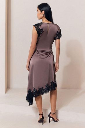 Lipsy Midikleid Lipsy asymmetrisches Fit + Flare Satinkleid (1-tlg)