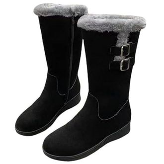 Generic Bottes de neige d&eacute;contract&eacute;es douces et chaudes avec doublure en fourrure pour femme, bottes de neige antid&eacute;rapantes mi-mollet avec fermeture &eacute;clair l