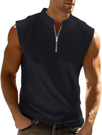 Generic DENGJIAMY D&eacute;bardeurs d&eacute;t&eacute; sans manches avec fermeture &eacute;clair 1/4 pour homme, v&ecirc;tements de gym, athl&eacute;tisme, bodybuilding, t-shirts tendance pour entra&icirc;