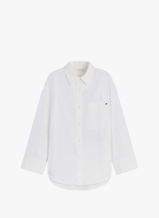 Tommy Hilfiger Chemise unie &agrave; logo brod&eacute; sur poche en coton
