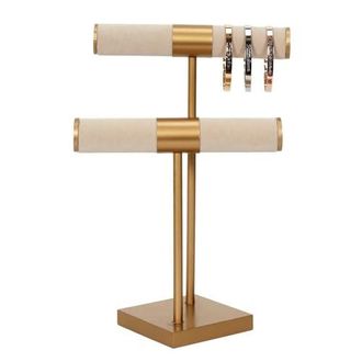 The Home Deco Factory HD2287 Porte-Bijoux Double - Pied Dor&eacute; - Con&ccedil;u pour Colliers, Bracelets et Boucles doreilles - Dimensions 295 x 21 x 14 cm - Couleur Beige