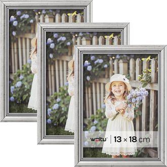 Woltu Bilderrahmen 13x18cm 3er Set Fotorahmen Holzrahmen mit Passepartout, zum vertikalen oder horizontalen Aufhängen/Aufstellen, Posterrahmen Collage Wandd