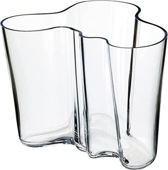 iittala Alvar Aalto transparente Kristall-Glas-Vase in Wellenform, Maße: 16cm x 20,8cm, 1007041