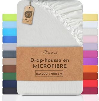 NatureMark Drap de lit en Microfibre à Prix réduit! Beaucoup de Tailles et de Couleurs Marchandise de Marque (Drap de lit 180x200-200x220 cm, Crème/Naturel)