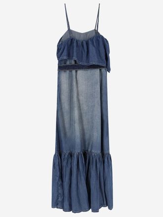 Pinko Womens Dress With Ruffles, Denim Blue Lyocell