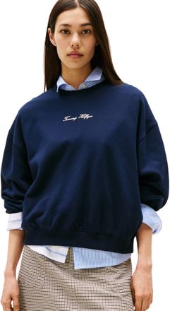Tommy Hilfiger Damen Sweatshirt Classic Script Terry Rundhalsausschnitt, Blau (Dark Night Navy), XXXL