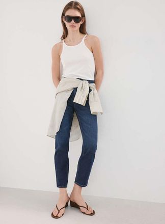 Mango Jean Newmom confort taille haute bleu fonc&eacute; - Femme - 32 - MANGO