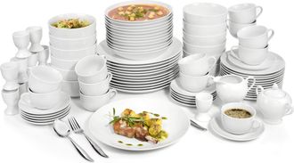 Sänger | Tafelservice New Port weiß, 86-teiliges Geschirrset aus Porzellan für 12 Personen, Komplettset, Teller Set in Weiß | PREMIUM COLLECTION