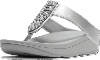 FitFlop Fino Pearls-and-Crystal Toe-Post-Sandalen f&uuml;r Damen, Silber, Gr&ouml;&szlig;e 38, silber, 38 EU