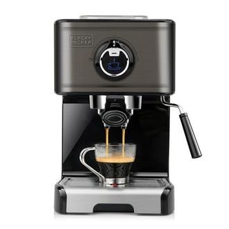 Black+Decker BXCO1200E - Espressomaschine, 15 Bar, 1.200W, Thermoblock-Schnellerhitzung, Milchaufsch&auml;umer, gemahlener Kaffee oder Kaffepads, Edelstahl, schwarz