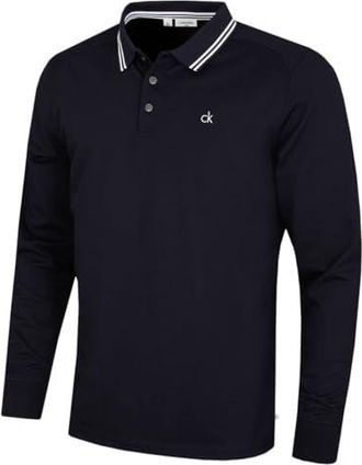Calvin Klein Polo Campus &agrave; manches longues extensible avec pointe pour homme 2025, Navy, 5XL