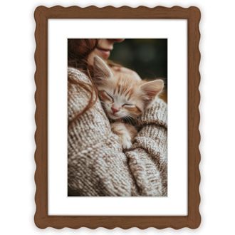 Matches 21 Bilderrahmen 13 x 18 cm Wellenförmiger Deko-Rahmen in Dunkelbraun - Fotorahmen aus Holz mit Passepartout