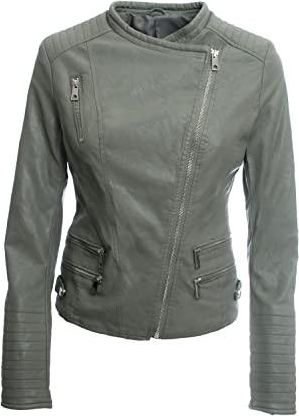 JOPHY & CO. Veste de motard courte en simili cuir avec poches avant et latérales pour femme (code 33108), vert, XL