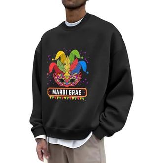 Generic Mardi Gras Sweat-shirt pour homme - Pull tendance &agrave; col rond amusant et d&eacute;contract&eacute; avec imprim&eacute; graphique pour f&ecirc;tes de fin dann&eacute;e, Noir, XXL