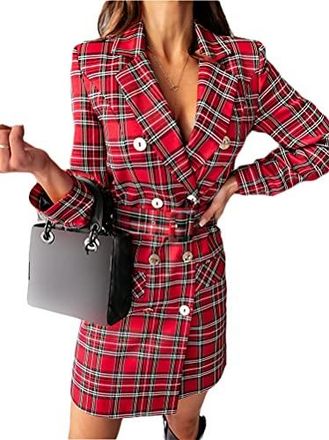 Minetom Femmes Robe Slim Fit Mini Robe Blazer Robes de Soirée Cocktail Fête Manches Longues Bureau Manteau Veste Y1 Rouge 36