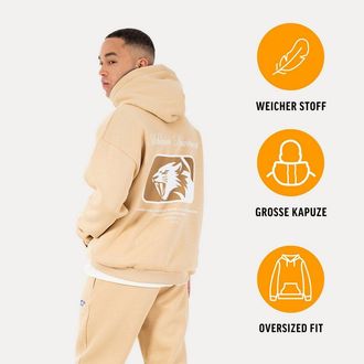 Smilodox Hoodie Striver, Kapuzenpullover Oversized mit Backprint, K&auml;ngurutasche Rippb&uuml;ndchen Smilodox Patch Brustprint Streetwear Gym Freizeit