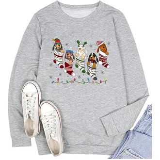 Generic Pull de Noel Femme Grande Taille Pull Très Moche de Noel Sweatshirt a Manches Longues Col Rond Sans Capuche Coupe Ample Et Décontractée Pour Femme Cou