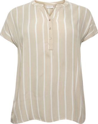 Kaffe Curve Kaffe Curve Damen Übergröße Kurzarm Casual Fit V-Ausschnitt Bluse, Federgrau/Antik-Streifen, 46/Grande Taille