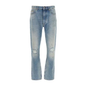 Palm Angels Homme, Jeans, Bleu, Taille: W33 Jean en denim d&eacute;lav&eacute; &agrave; effet vieilli avec logo imprim&eacute;