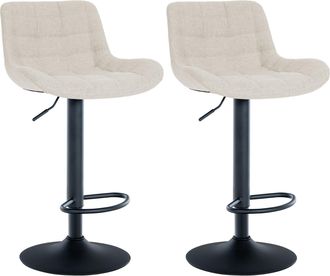 Clp 2er Set Barhocker Tover I Höhenverstellbare Tresenhocker I 360° Drehstühle Mit Rückenlehne Für Tresen Und Theke, Farbe:Creme, Material:Stoff