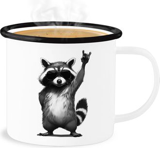 Shirtracer Emaille Becher Blechbecher - Tassen - Retro Waschb&auml;r Rocker lustig I Lustiges Rock Musik Geschenk Waschb&auml;ren I Funny Rock Star Raccoon Geschenk Metal 