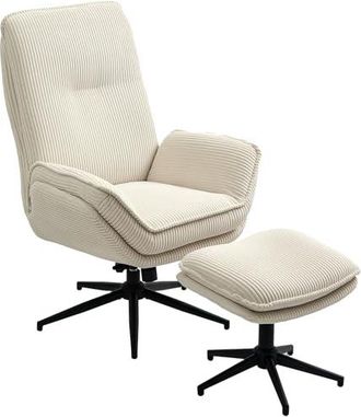 HOMCOM Fauteuil Salon avec Repose-Pieds, Chaise pivotante en Velours côtelé, Dossier inclinable, Assise et accoudoirs rembourrés, Dossier Haut, Fauteuil Rela