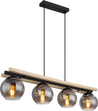 Globo Lighting Pendelleuchte Hängelampe Holzoptik Esszimmerleuchte Landhaus Pendellampe 4 flammig, Metall schwarz, 4x E27 Fassung, LxBxH 85x15x120 cm