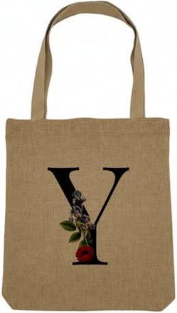 Fabulous Sac Shopping Tote Bag Aspect Lin - Y Yvette Yasmine Yelena Lettre Alphabet Pr&eacute;nom Fleurs - Sac de Courses Toile Epaisse 360g Beige Naturel Cabas Port&eacute;