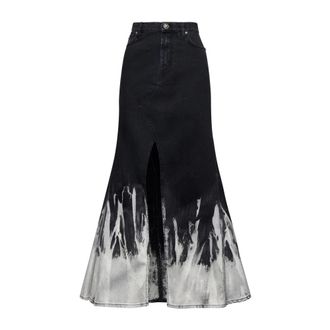 John Richmond Femme, Jupes, Noir, Taille: W30 Jupe longue avec fente et effet d&eacute;lav&eacute;