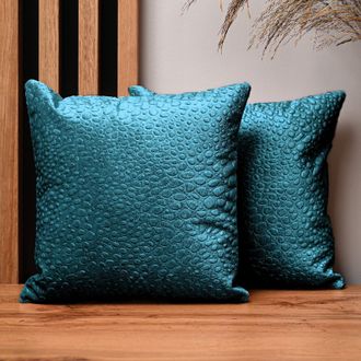 MG Design 2er Set Kissenbez&uuml;ge 30 x 30 cm in Blau- mit Rei&szlig;verschluss, Samt mit Tropfenpr&auml;gung, sanfter Griff & pflegeleicht