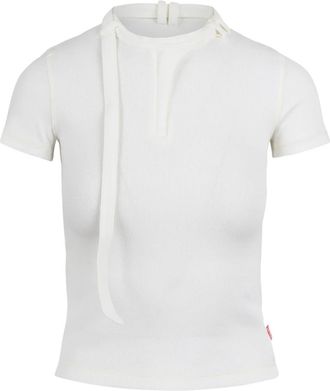 Diesel Femme, Tops, Blanc, Taille: 42 FR T-shirt en jersey c&ocirc;tel&eacute; avec bride motard