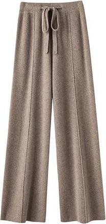 Generic Pantalon en laine mélangée pour femme - Taille haute - Jambes larges - Couleur unie - Doux - Taille élastique, camel, XXL