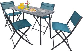 VCM 5-TLG Gartenm&ouml;bel Set | Sitzgruppe Essgruppe | 1xTisch, 4X St&uuml;hle | Tisch Ma&szlig;e ca. H. 72 x B. 110 x T. 55 cm | Klappbar | Garten Set - Sumila T&uuml;rkis
