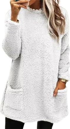 Generic Pull confortable pour femme, pull confortable pour lanxiété, col rond, léger et décontracté pour lhiver, blanc, XXL