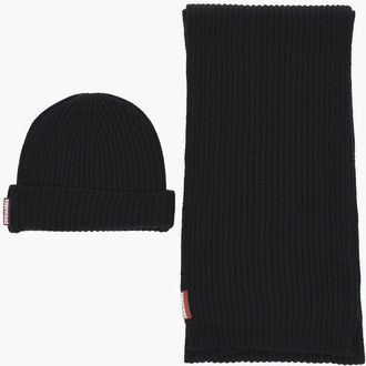 Dsquared2 Ribbed Wool Scarf and Beanie Set size Unica