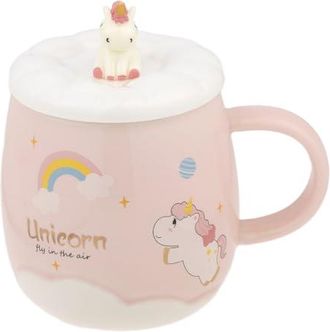 La Chineuse Tasse mit Einhorn - Porzellan - mit Deckel und 3D-Einhorn-Löffel - 500 ml - Frühstück und Entspannungspause - Kaffee, Tee, heiße Schokolade - Geschenk