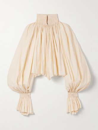 Khaite Durer Verk&uuml;rzte Bluse Aus Popeline Aus Einer Baumwollmischung Mit Raffungen - Creme