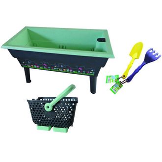 Calipso Calipso - Jardiniere mini junior 40L Gris/Rose Pastel + 1 panier Kajo 4 l + 2 outils de jardin plastiques