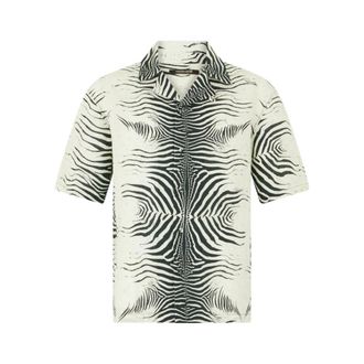 Roberto Cavalli Homme, Chemises, Noir, Taille: S Mini Chemise en Lin à Imprimé Zèbre