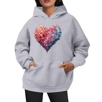 Generic Sweat &agrave; capuche imprim&eacute; Saint-Valentin 2026 pour femme, gris clair, XXL