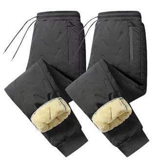 Generic Lot de 2 pantalons chauds doubl&eacute;s en polaire avec cordon de serrage &agrave; la taille &eacute;lastique Pantalon de surv&ecirc;tement &eacute;pais de couleur unie Pantalon de jo