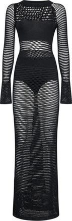 Silvian Heach Femme, Robes, Noir, Taille: 38 FR Sculptural Mesh Long Dress