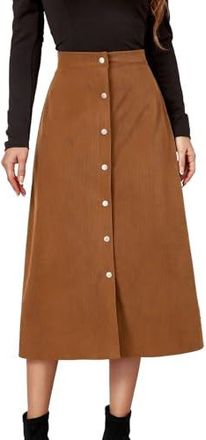 Generic Jupe-short longue pour femme - Jupe longue en velours c&ocirc;tel&eacute; - Jupe unie &eacute;lastique - Taille haute - Coupe d&eacute;contract&eacute;e - Style d&eacute;contract&eacute; - Tendance 